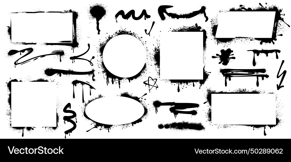 Black paint spray frames graffiti stencil borders Vector Image