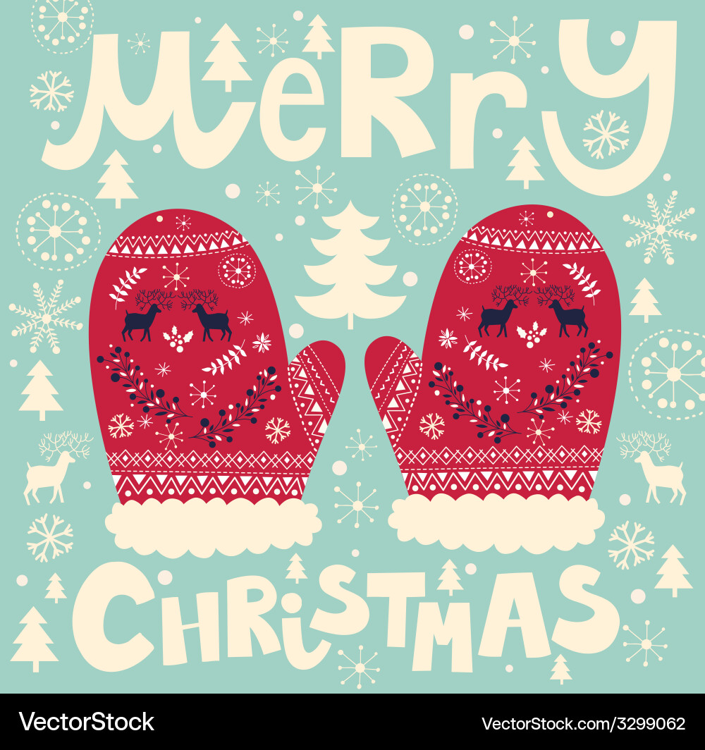 Christmas with mittens and decorations Royalty Free Vector