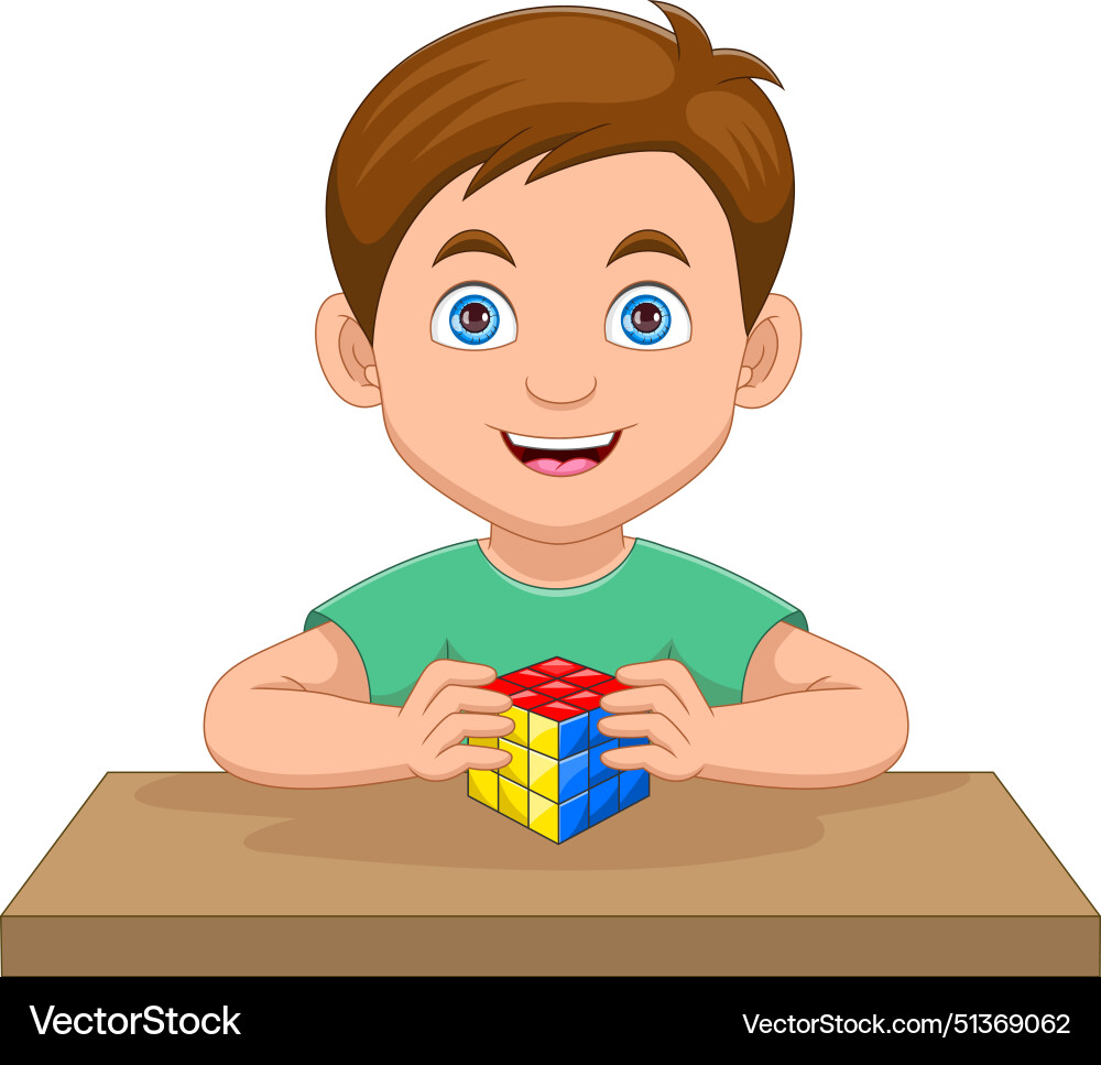 Little boy playing rubik cube cartoon Royalty Free Vector