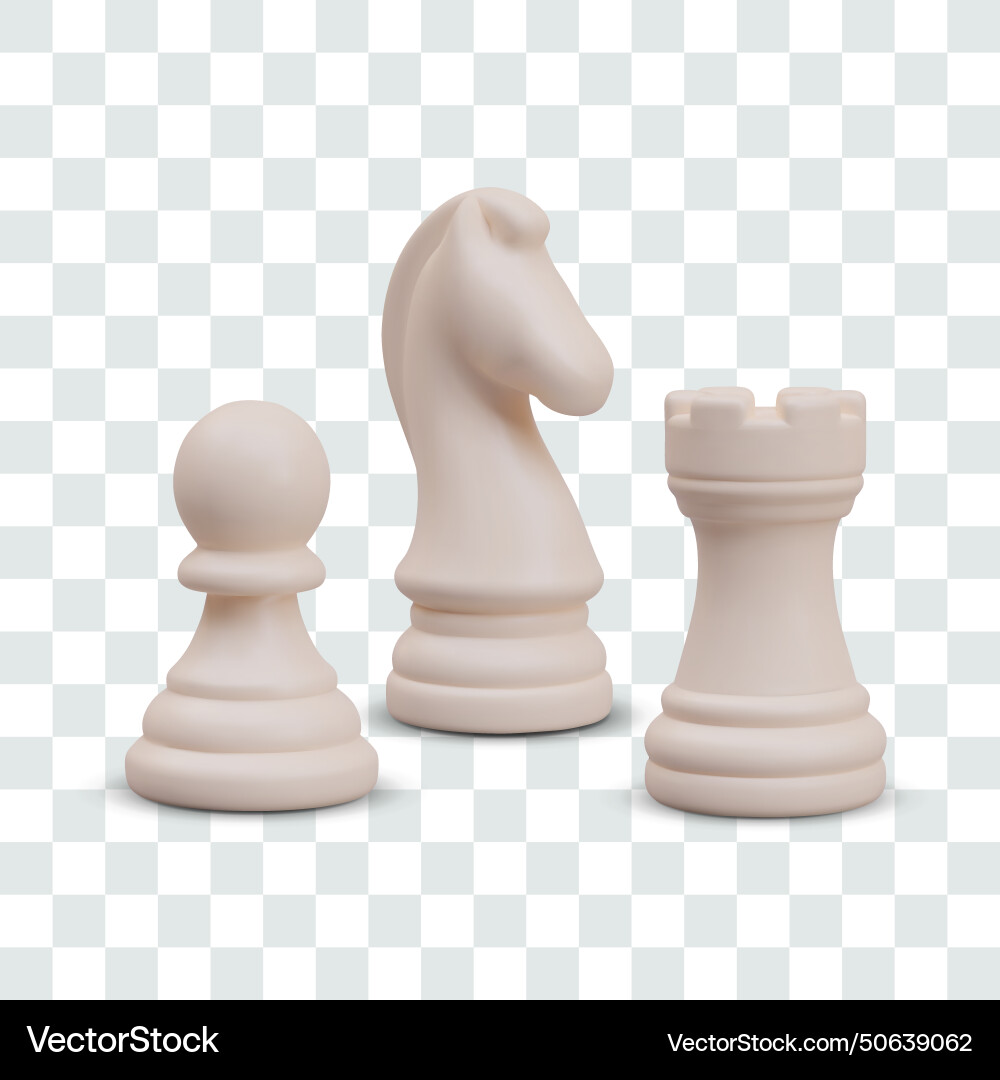 Realistic chess knight pawn rook white Royalty Free Vector