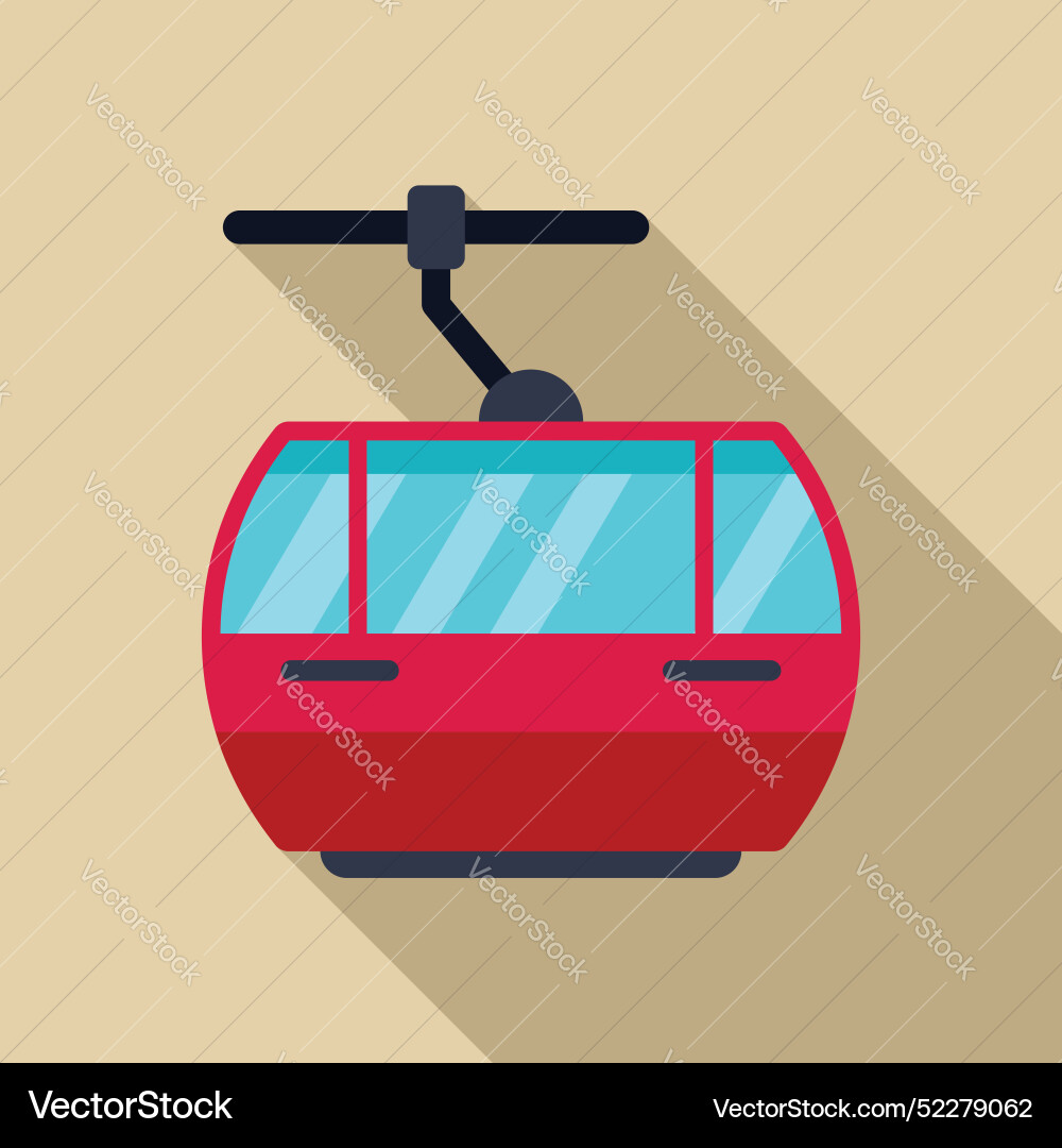 Red cable car moving upwards on long shadow Vector Image