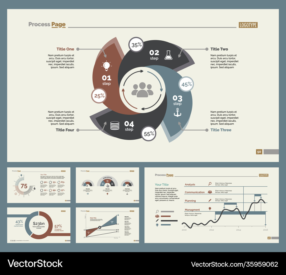 Six statistics charts slide templates set Vector Image
