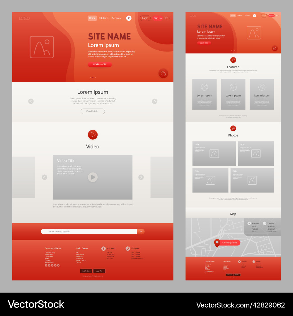 Website template red Royalty Free Vector Image