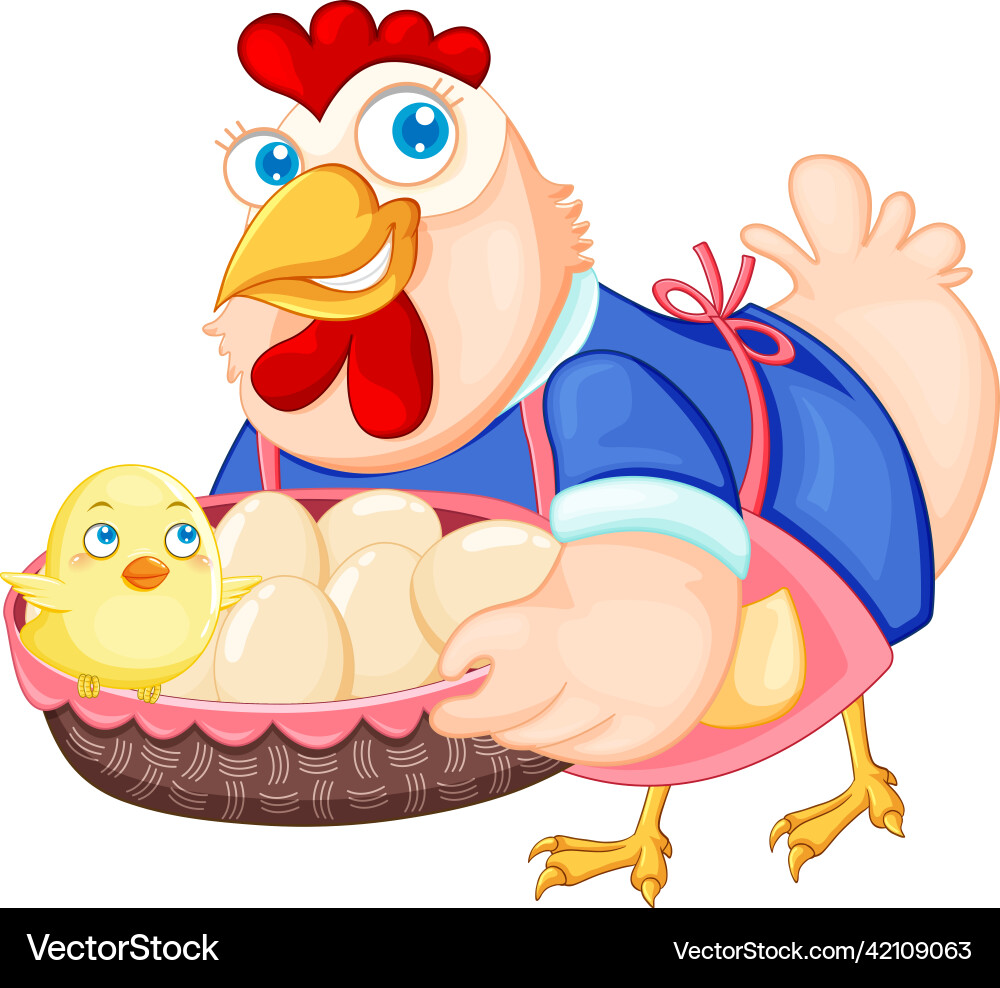 Cute chicken cartoon character holding a basket Vector Image