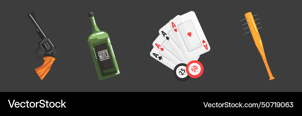 Gangster and mafia object stuff set Royalty Free Vector