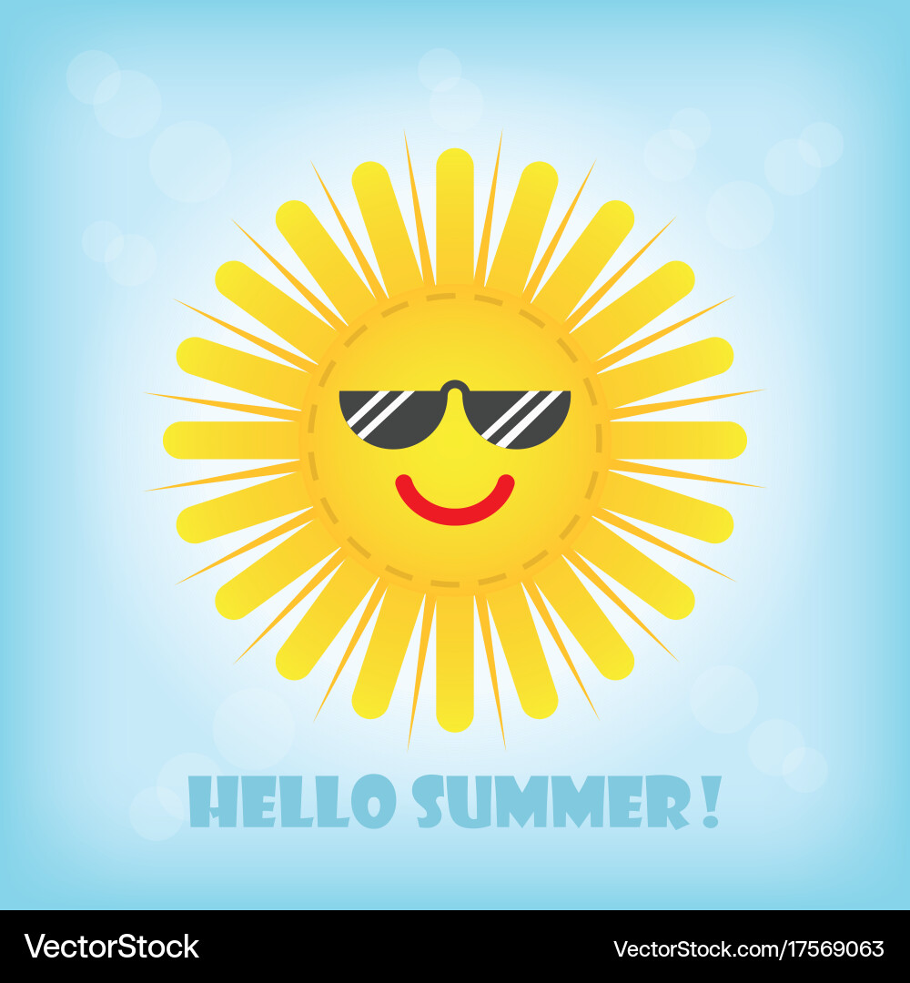 Hello summer smiling yellow sun emoji icon Vector Image