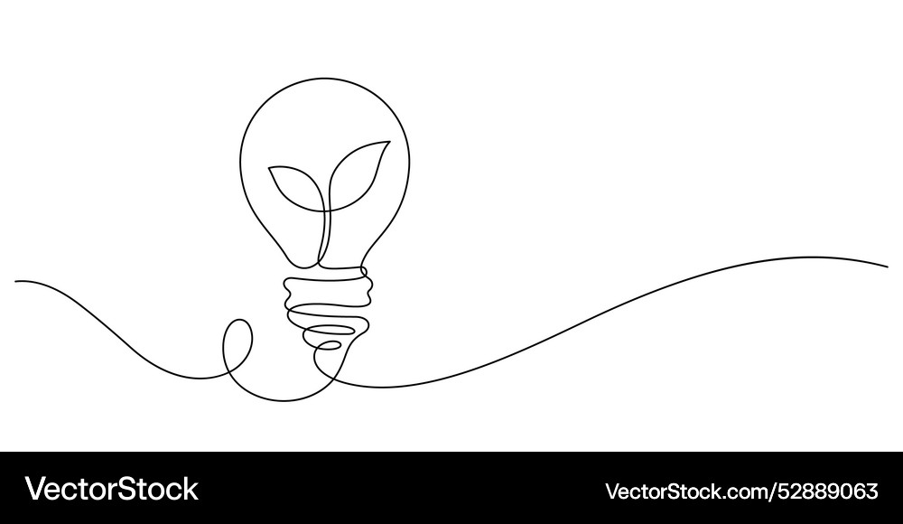 Light bulb ecology concept one line drawing Vector Image