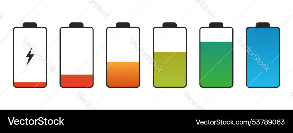 Phone battery charge status flat symbols set Vector Image