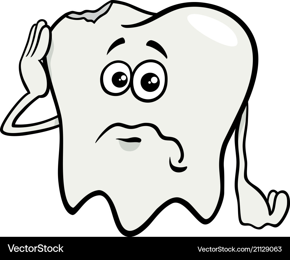 Sad tooth cartoon character with cavity Royalty Free Vector