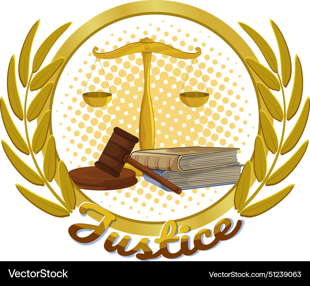 Scales gavel and books on justice Royalty Free Vector Image