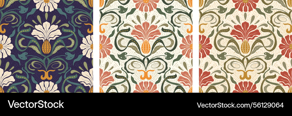 Art Nouveau Floral Pattern Set Royalty Free Vector Image