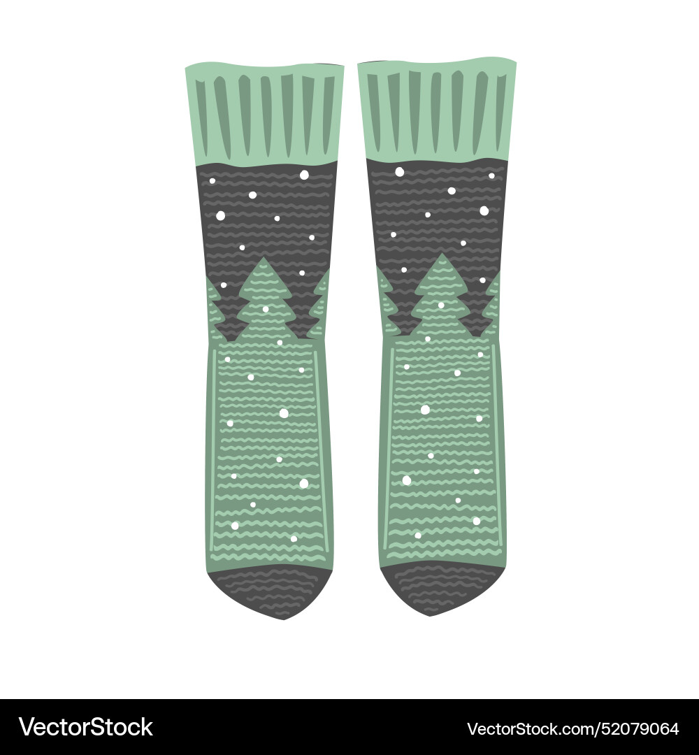 Fairy woolen knitted socks with pine trees Vector Image