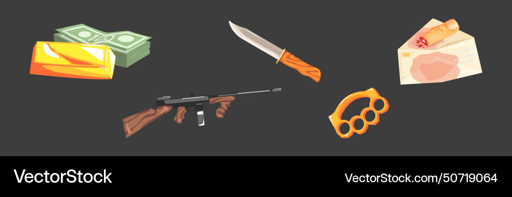 Gangster and mafia object stuff set Royalty Free Vector