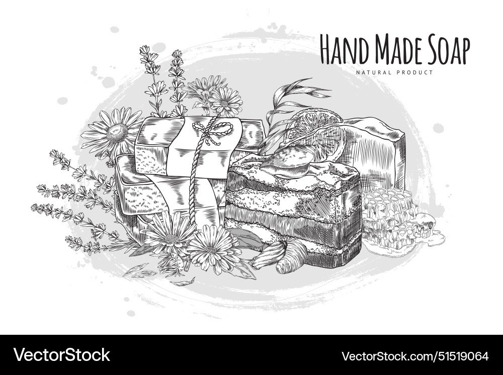 Handmade natural soap hand drawn Royalty Free Vector Image