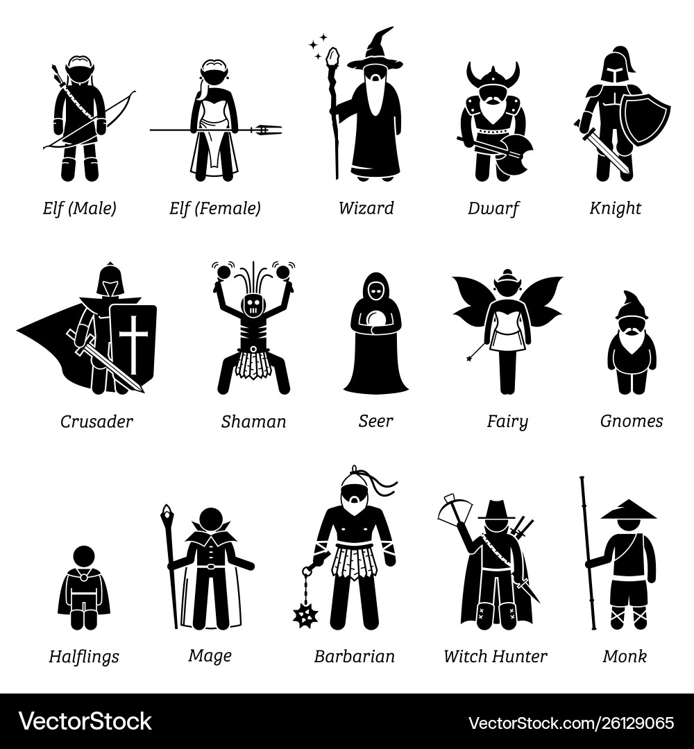 Ancient medieval fantasy characters classes Vector Image