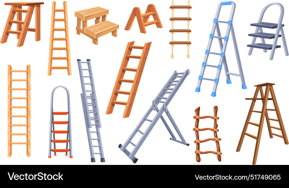Cartoon step ladders tall ladder work tool climb Vector Image