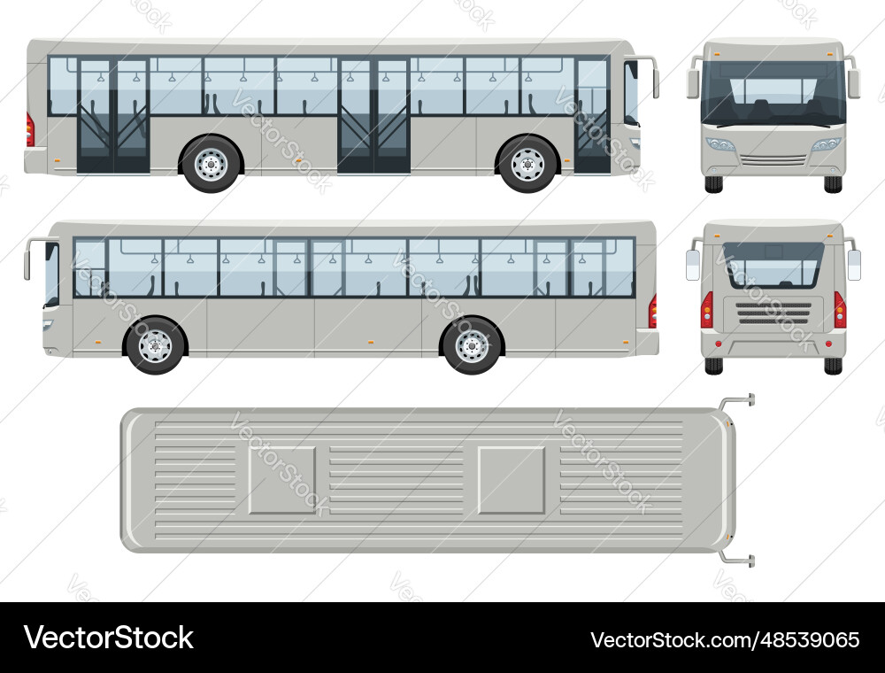 City bus template side front back top view Vector Image