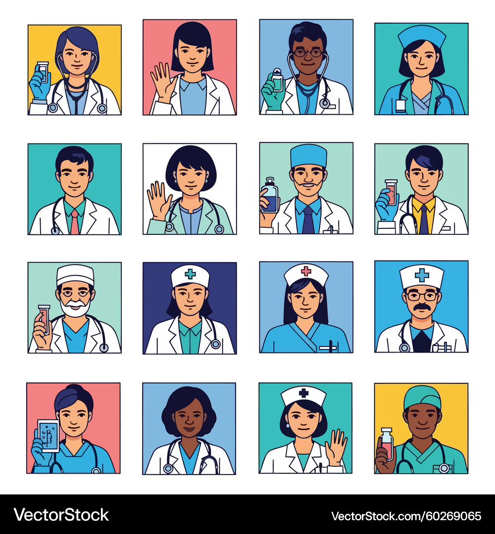 Diverse Medical Professionals - Cartoon Style Vector Image