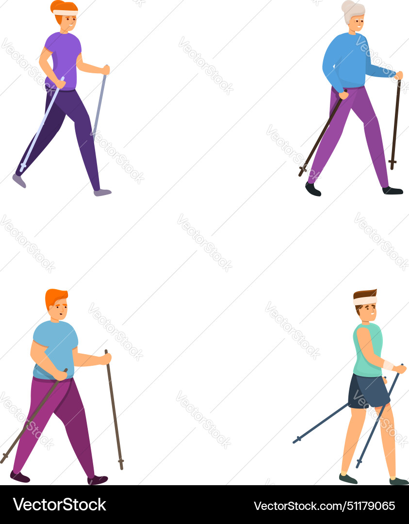 Race walking icons set cartoon people Royalty Free Vector