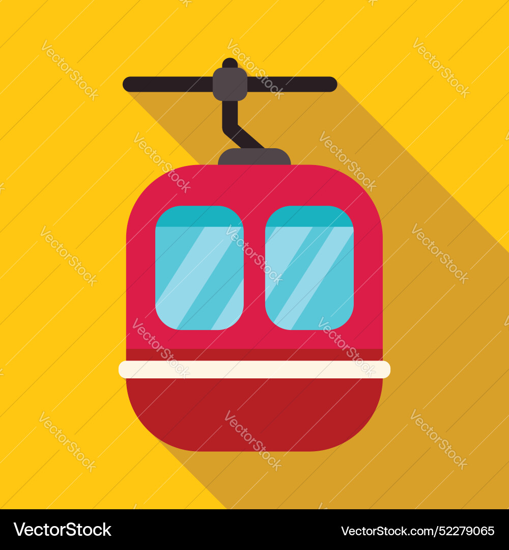 Red cable car moving upwards on yellow background Vector Image
