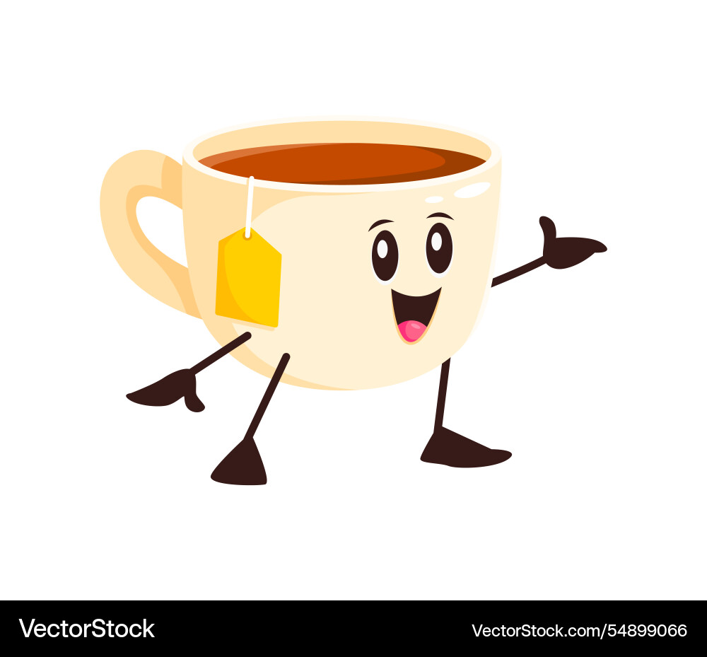 Cartoon hot tea drink cup cheerful character Vector Image