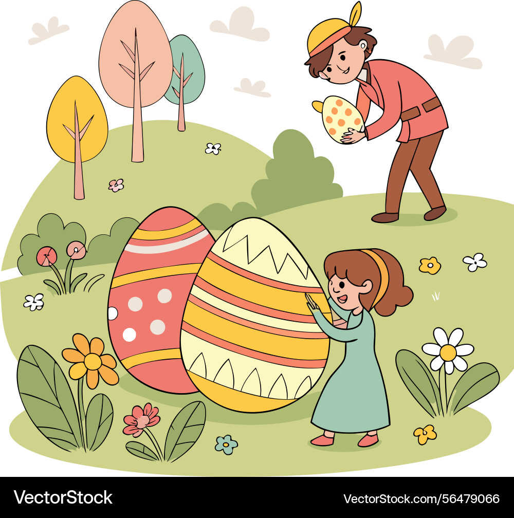 Easter egg hunt in garden Royalty Free Vector Image