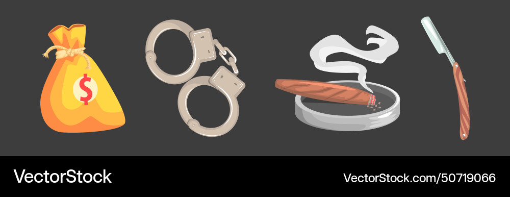 Gangster and mafia object stuff set Royalty Free Vector