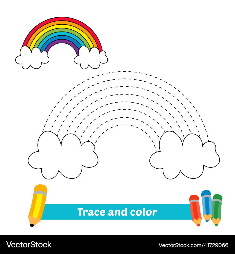 Kids Rainbow Trace & Color Activity Royalty Free Vector