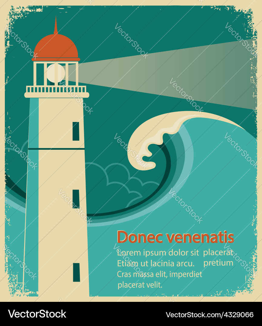 Lighthouse poster for text on old paper Royalty Free Vector