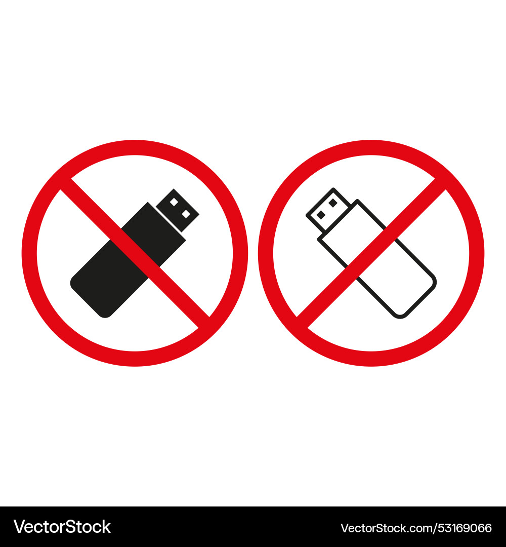 No usb drive icons red prohibition signs data Vector Image