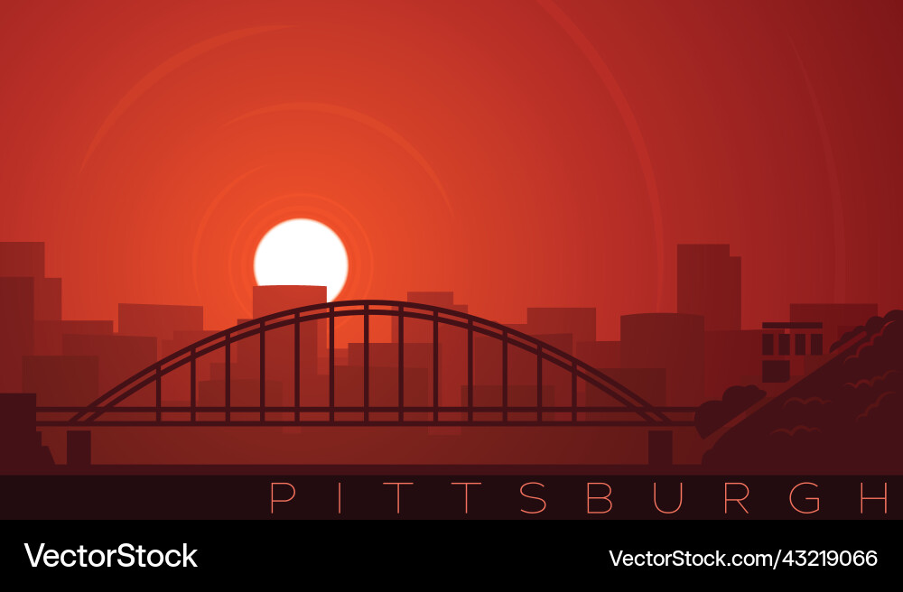 Pittsburgh low sun skyline scene Royalty Free Vector Image