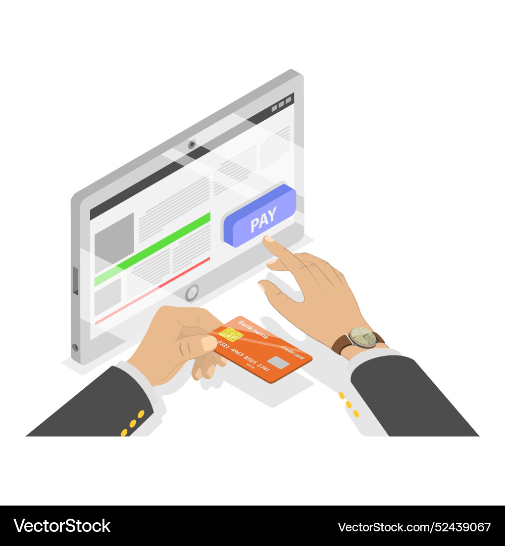 3d isometric flat of online payment Royalty Free Vector