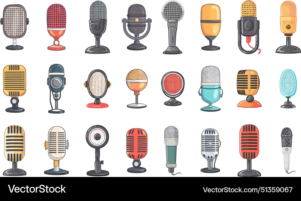 Cartoon set of different microphones studio Vector Image