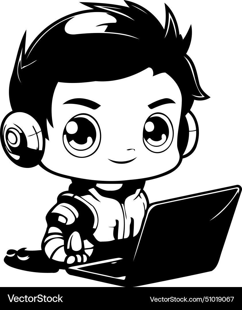Cute boy using laptop isolated on white Royalty Free Vector