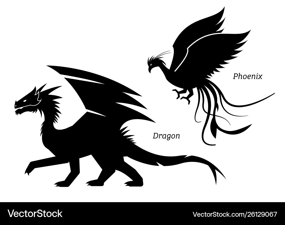 Dragon und Phoenix Seitenansicht Lizenzfreies Vektorbild