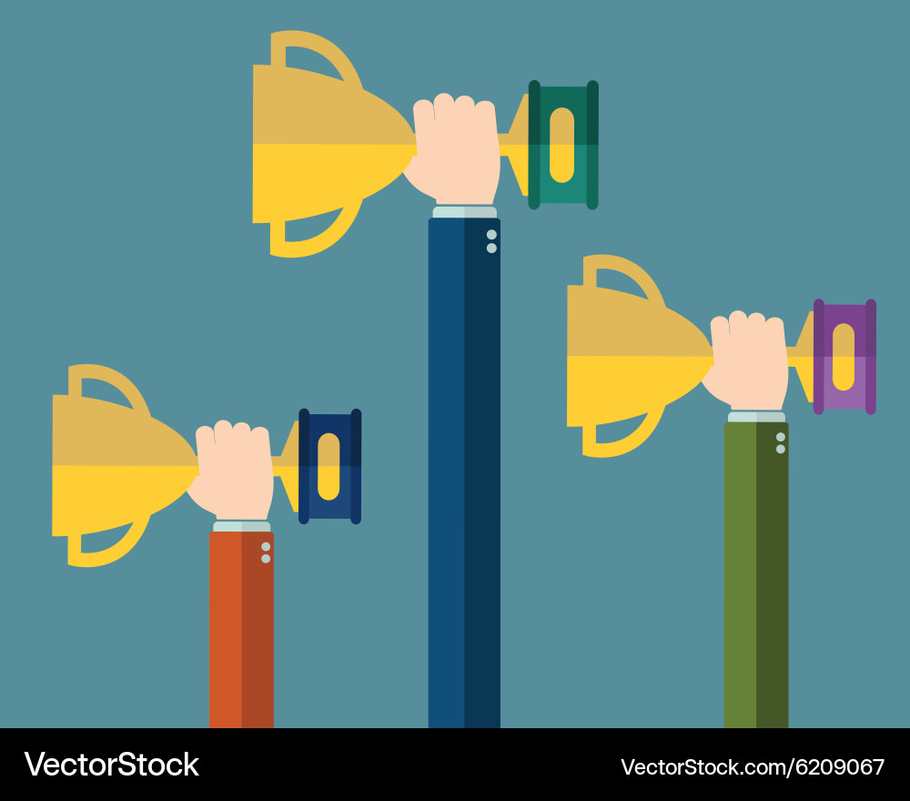 Hands holding winners trophy award Royalty Free Vector Image