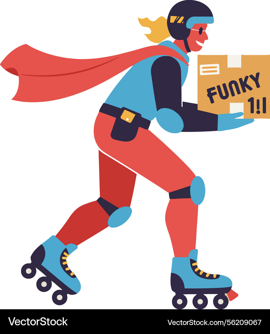 Rollerblading superhero delivering a funky Vector Image