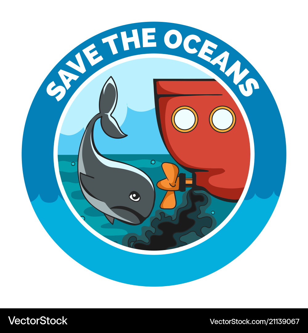 Save the oceans cartoon emblem Royalty Free Vector Image