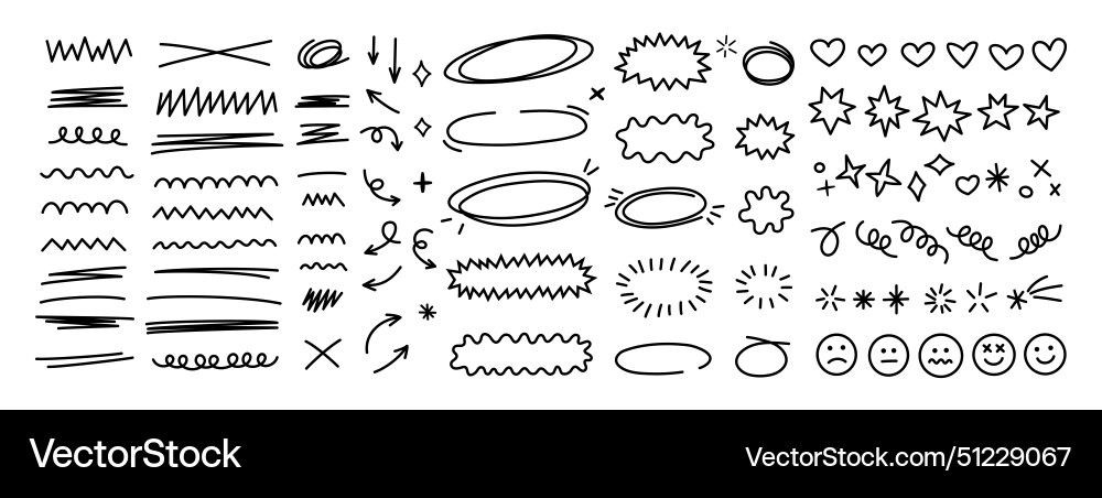 Scribble doodle line shapes set hand drawn design Vector Image