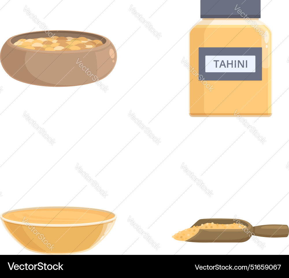 Tahini paste icons set cartoon Royalty Free Vector Image