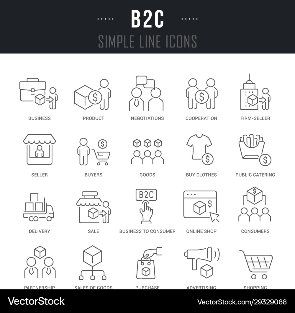 B2C Line Icons - Business & Commerce Vector Image