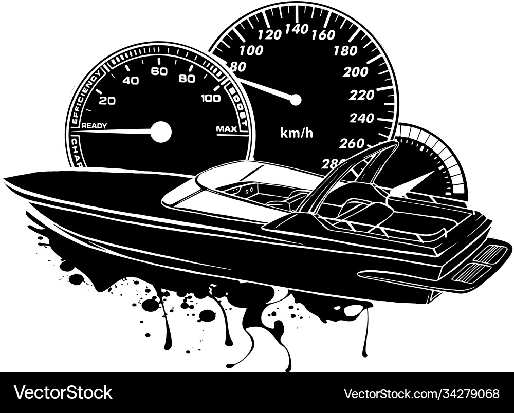 Black silhouette racing boat top view Royalty Free Vector