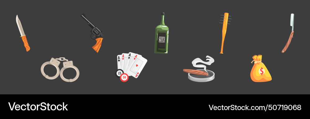 Gangster and mafia object stuff set Royalty Free Vector