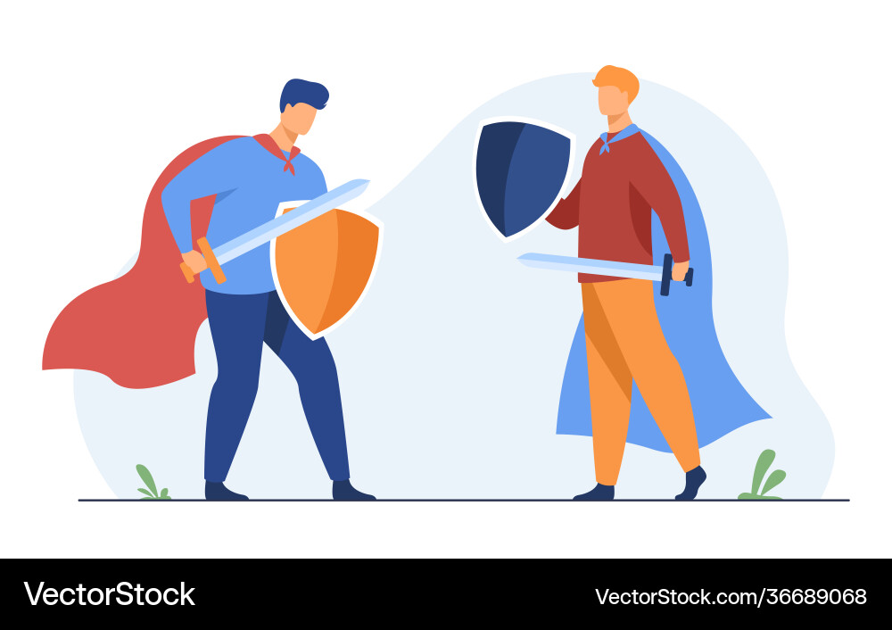 Guys playing knights and fighting Royalty Free Vector Image
