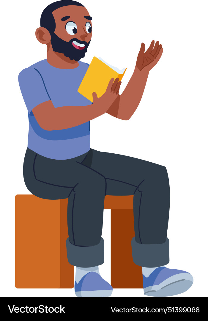 Reader man sitting with book Royalty Free Vector Image