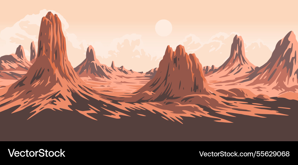 Sunset over rocky desolate landscape Royalty Free Vector