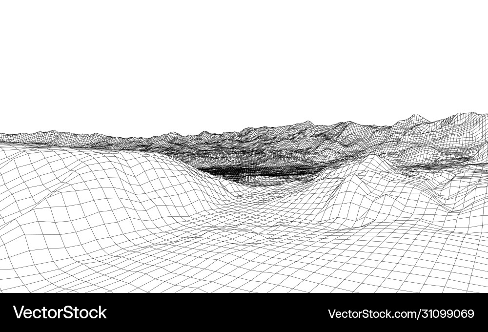 Abstract 3d wire-frame landscape blueprint style Vector Image