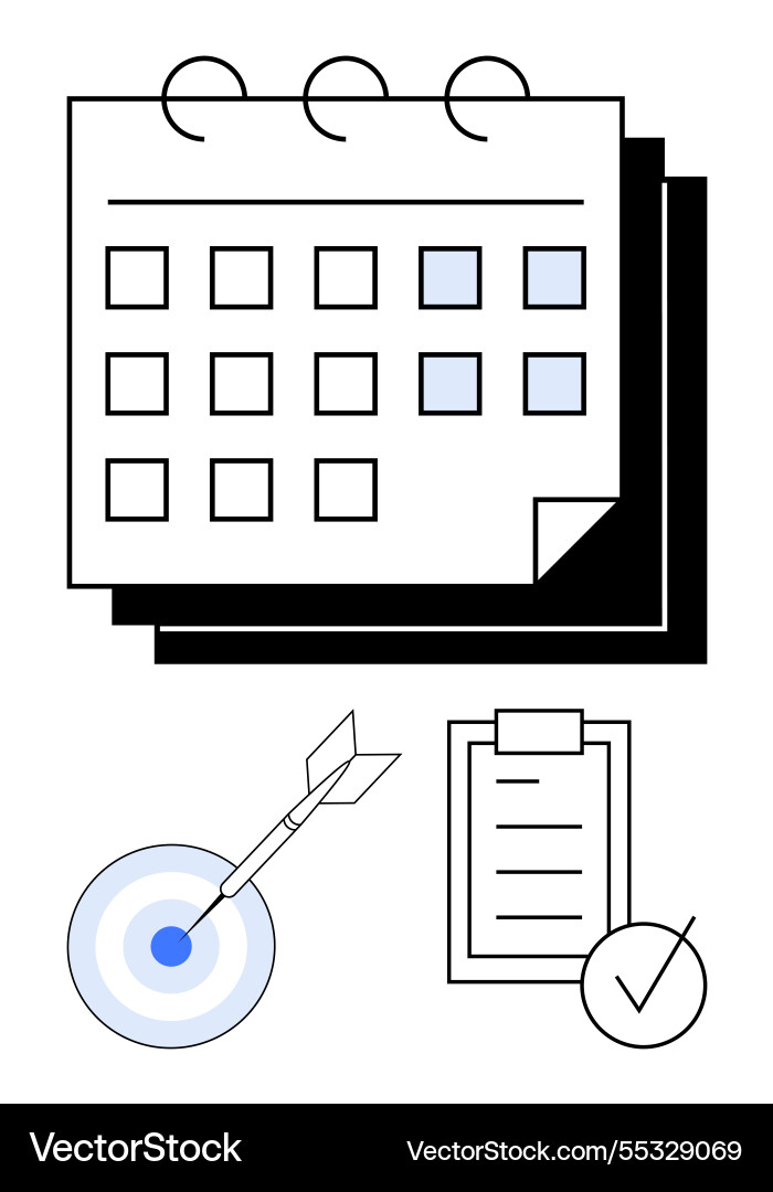 Calendar with target task checklist Royalty Free Vector