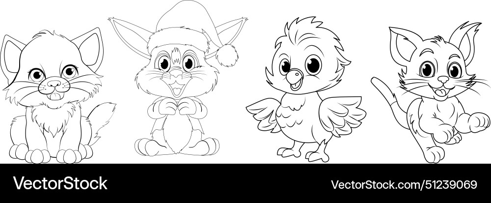 Four cartoon animals including a festive bunny Vector Image