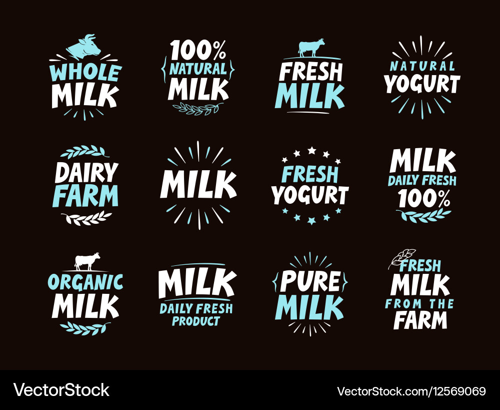 Fresh milk set logo label element dairy product Vector Image